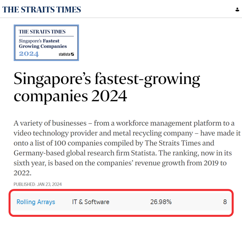 Rolling Arrays – Singapore’s Fastest Growing Companies